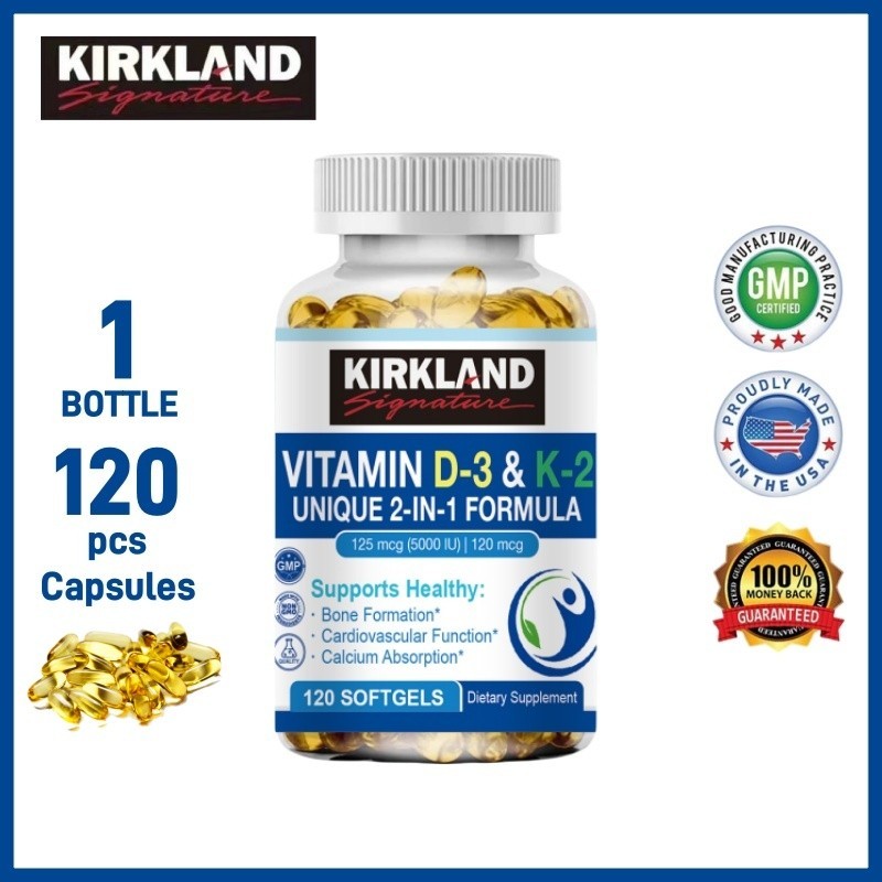 Jual KIRKLAND Vitamin D3 Capsules 5000 IU with K2 (MK7) Support for ...