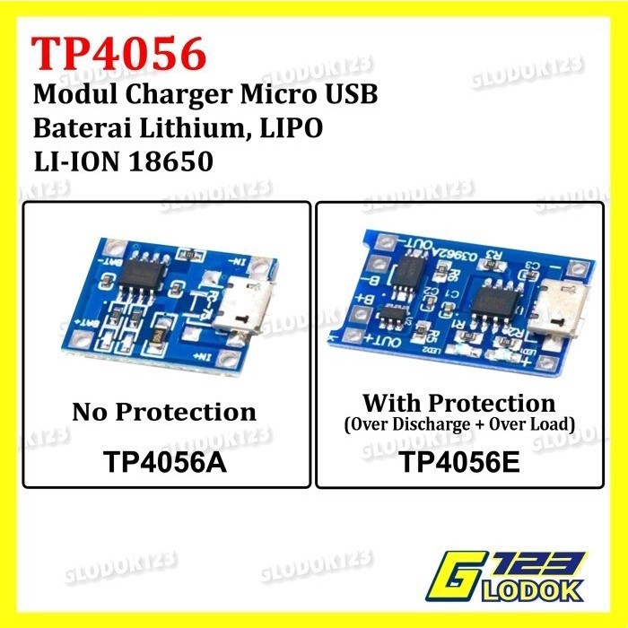 Jual Modul TP4056 Micro USB Charger Cas Batre 18650 Baterai Lithium 5V ...