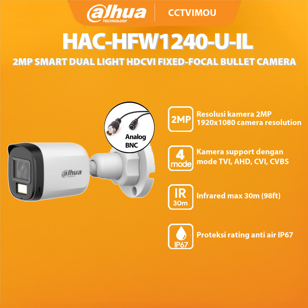 Jual DAHUA HAC-HFW1240-U-IL 2MP SMART DUAL LIGHT HDCVI FIXED-FOCAL BULLET CAMERA | Shopee Indonesia