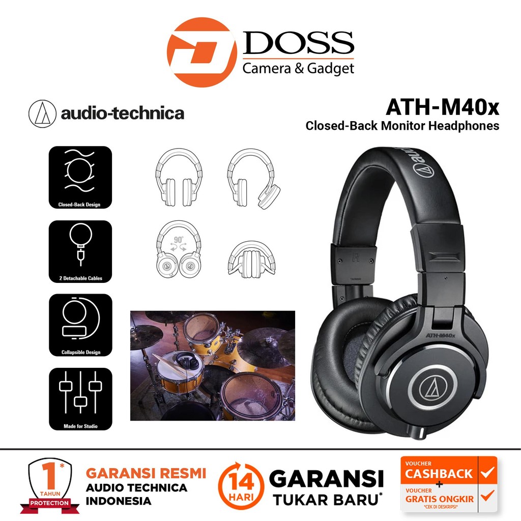 Jual Audio-Technica ATH-M40x Closed-Back Monitor Headphones | Shopee ...