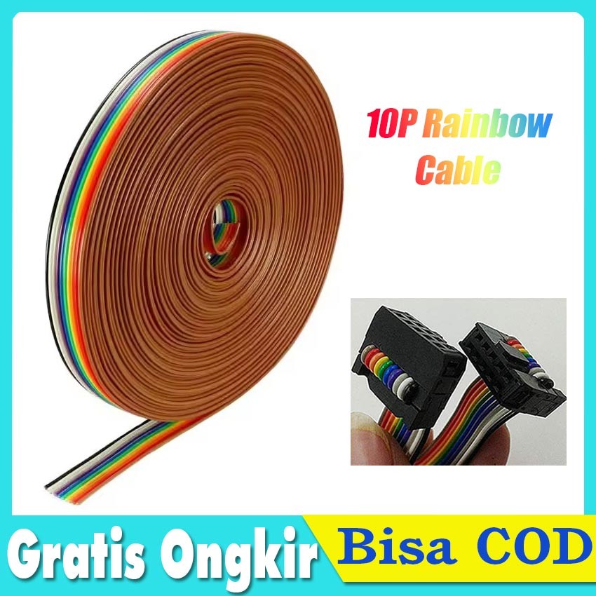 Jual Kabel Pita 10 Pin Pelangi Solderable Per Meter / 5 Meter - Pipih ...