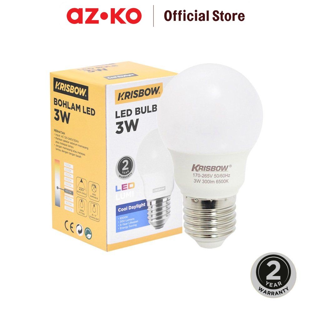 Jual AZKO Krisbow Lumi Bohlam Led 3 watt Cool Daylight - Putih Bulb ...