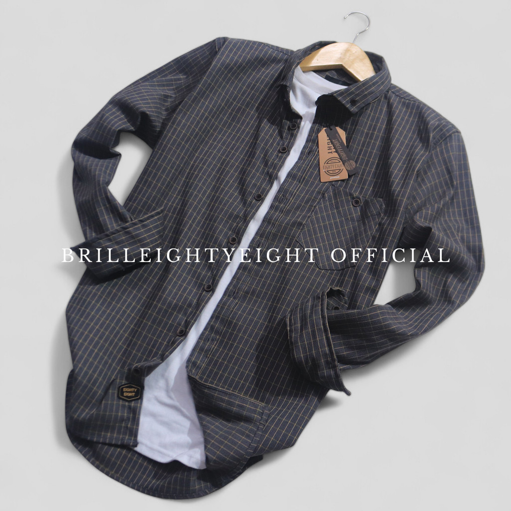 Jual Brill Eighty Eight - Kemeja Flanel Panjang Premium Dark Gray Yellow 88 L3757 | Shopee Indonesia