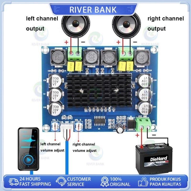 Jual TPA3116D2 2x120W Dual-channel Stereo High Power Digital Audio Power Amplifier Class D XH ...