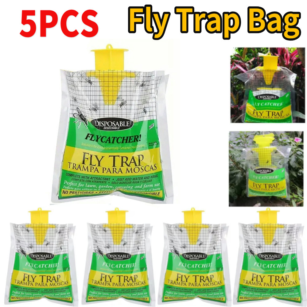Jual Hanging Fly Trap Bag with Fly Bait Disposable Flies Trap Non-Toxic ...