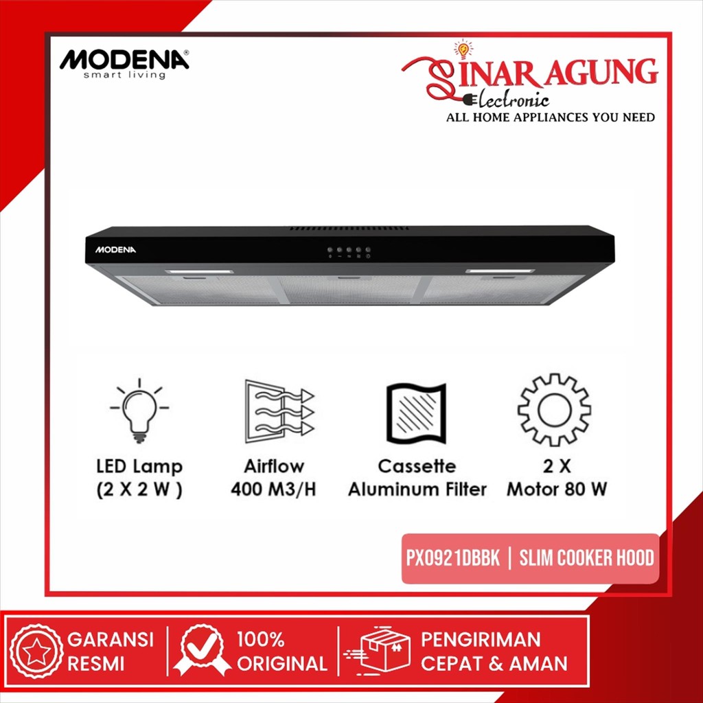 Jual MODENA PX0921DBBK / PX-0921 SLIM COOKER HOOD 90 CM - GARANSI RESMI | Shopee Indonesia