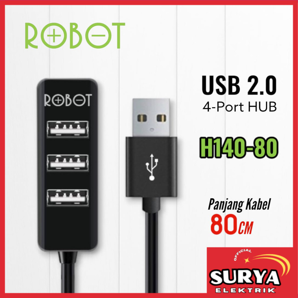 Jual USB Hub ROBOT H140-80 4 Port Lubang 2.0 Kabel 80cm Mini Portable ...