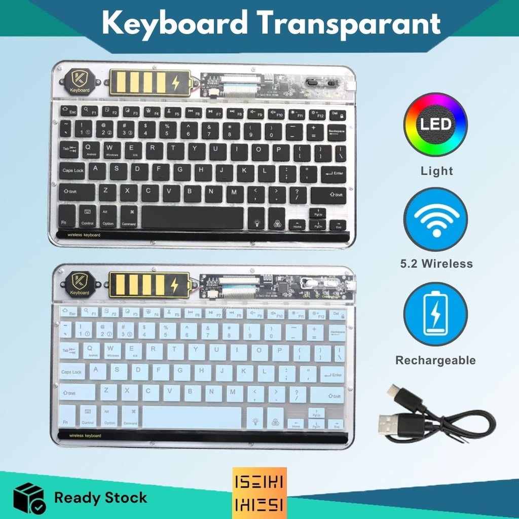 Jual Keyboard Transparan Wireless Bluetooth RGB Light Compact Slim ...