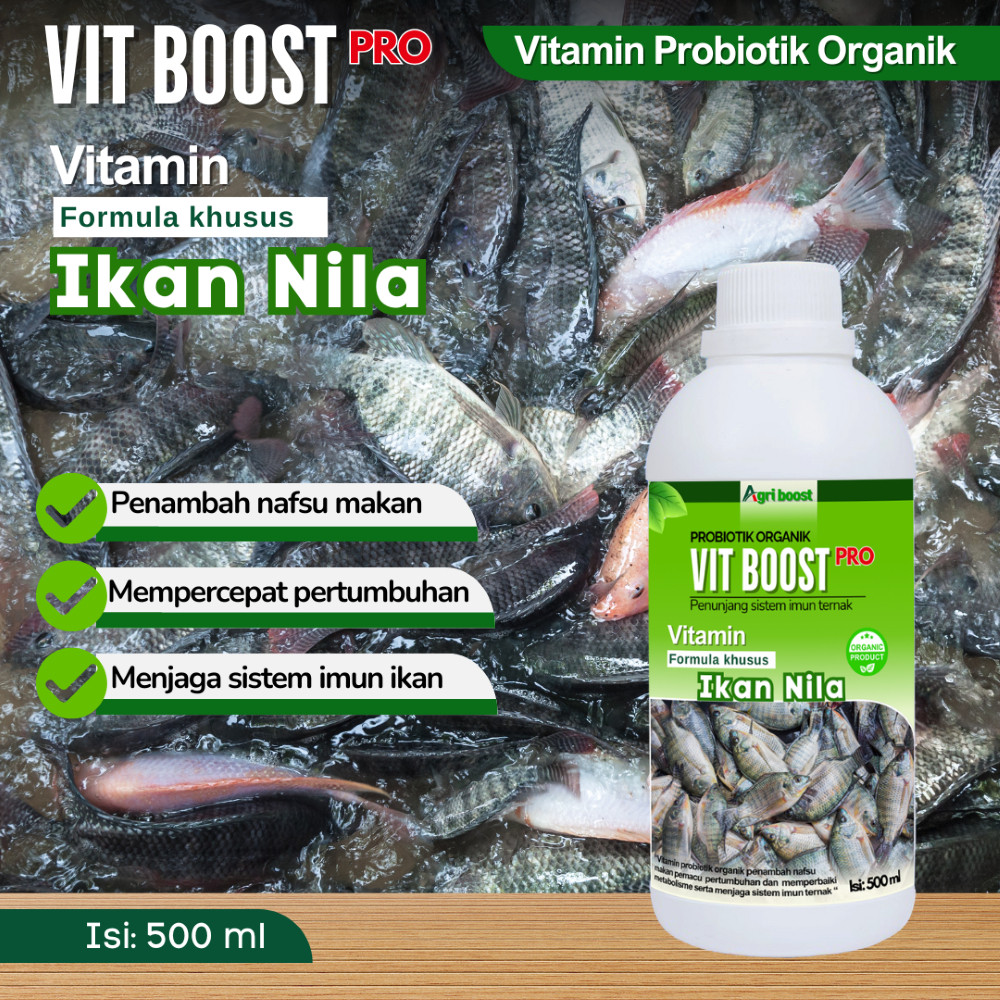 Jual VITBOOST PRO Vitamin ikan Nila cepat besar 500ml,Booster probiotik pertumbuhan ikan dan ...