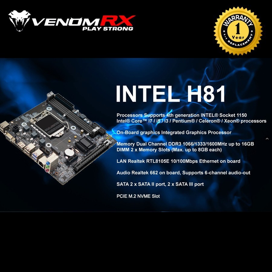 Jual Motherboard / Mainboard MB VenomRX H81 Intel LGA1150 DDR3 NVMe ...