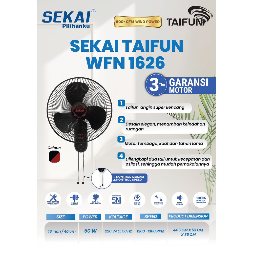 Jual SEKAI Wall Fan Taifun Series 16 Inch WFN1626 Kipas Dinding WFN 1626 | Shopee Indonesia