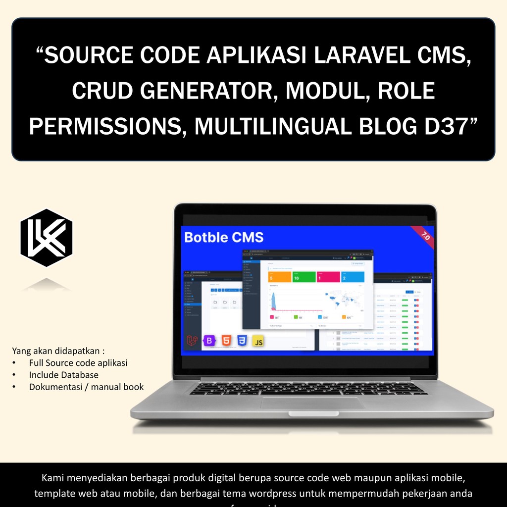 Jual Source Code Aplikasi Laravel Cms Crud Generator Modul Role Permissions Multilingual