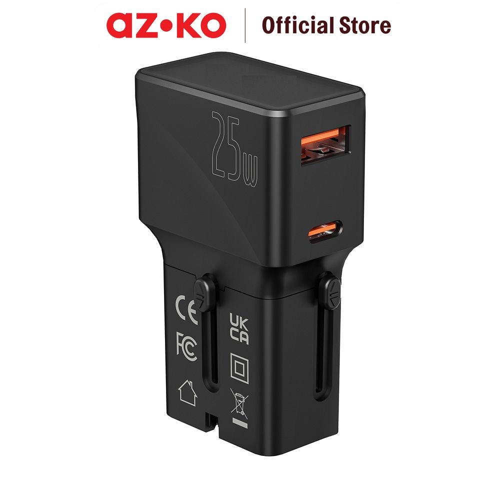 Jual AZKO Krisbow Mini Travel Adaptor Usb A & Usb C 25 watt Qc - Hitam ...