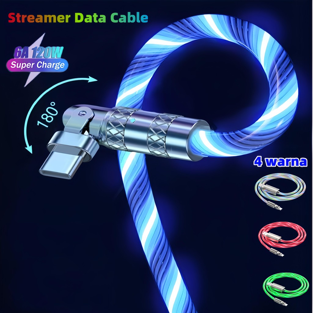 Jual RGB Kabel Pengisi Daya Cepat Kabel Data Bercahaya Streamer Type C ...