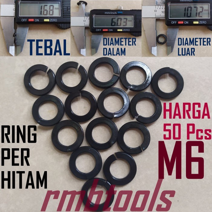 Jual (50pcs) RING PER M6 BAJA HITAM / RING VER HITAM M6 / SPRING WASHER ...