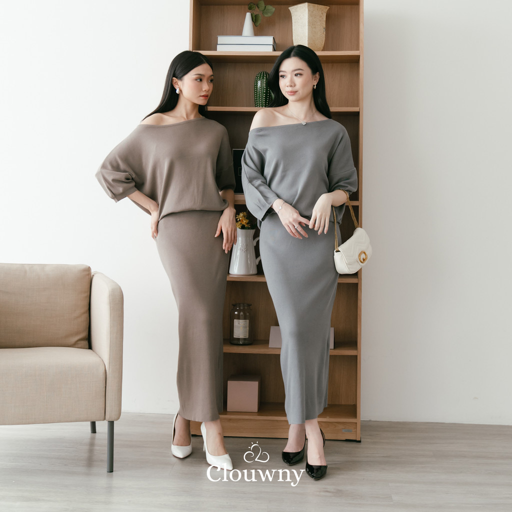 Jual Clouwny One Shoulder Set Setelan Rok Wanita Premium Knit Fit to ...