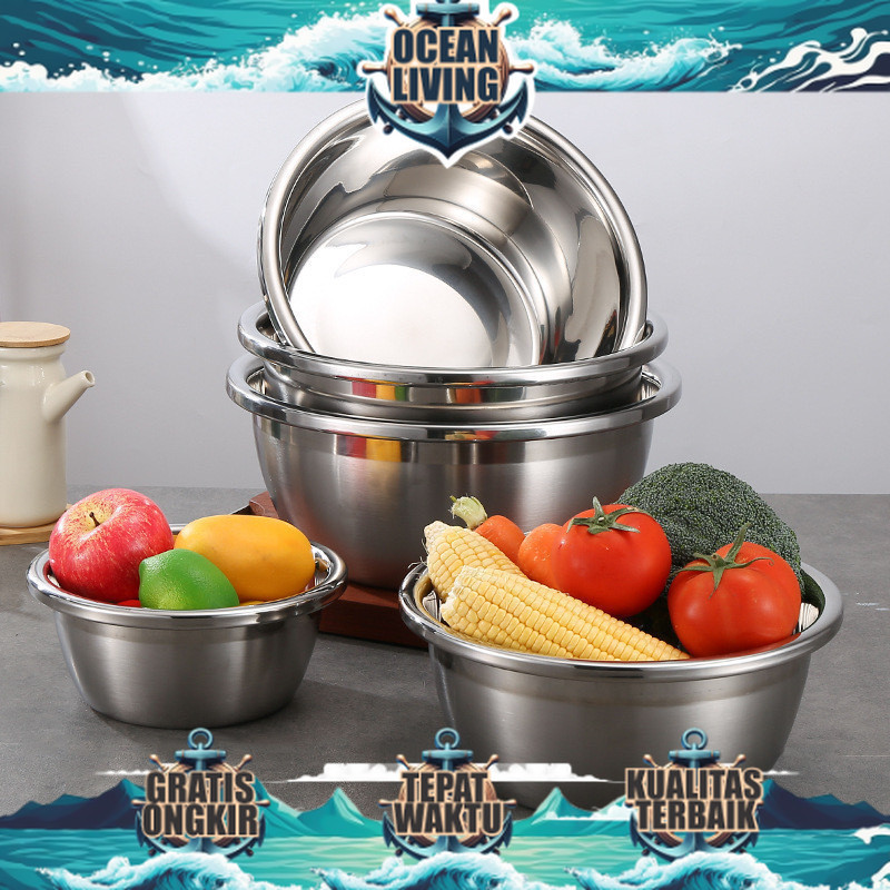Jual Baskom Stainless Tebal Tinggi Baskom Wadah Makanan Sayur Buah ...