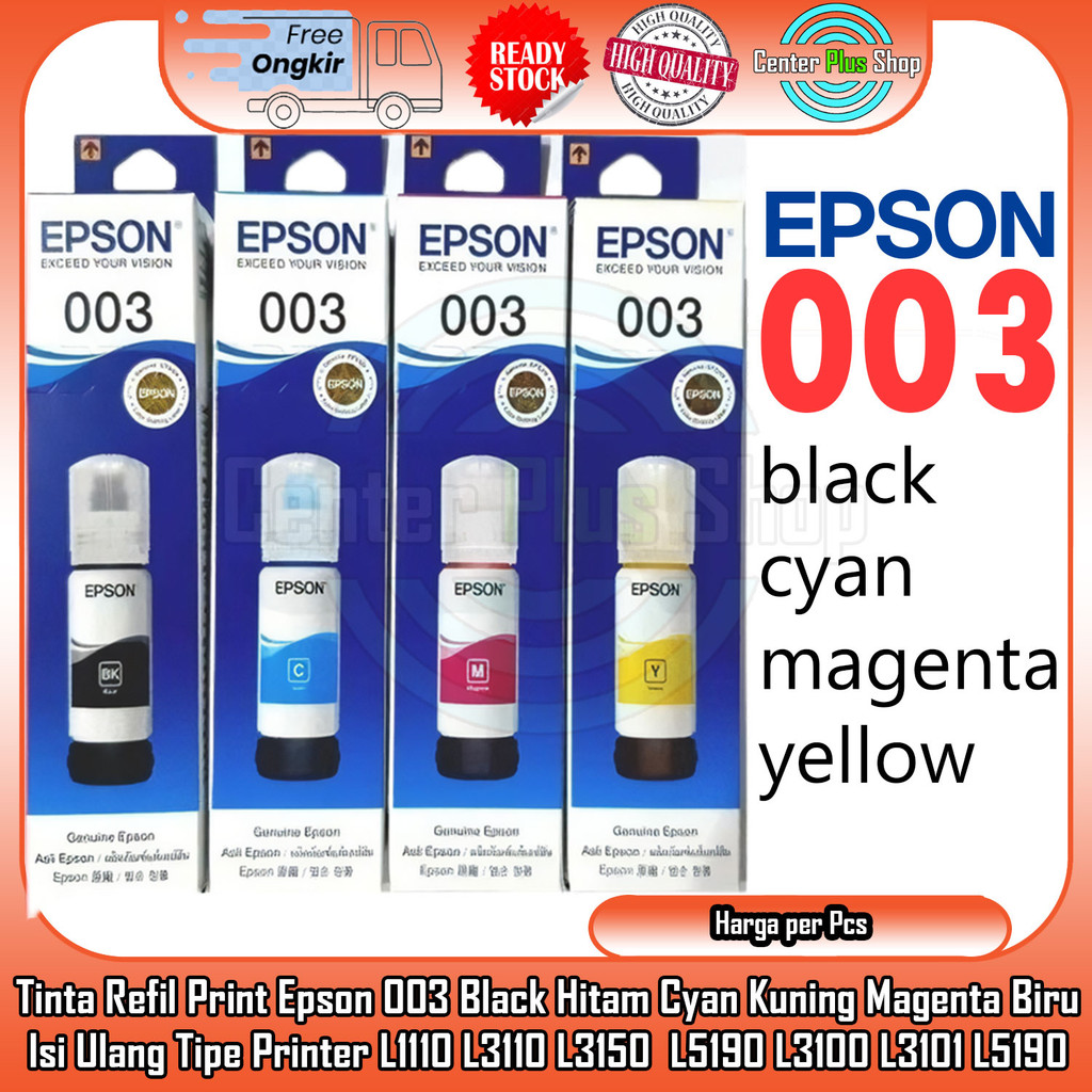 Jual Epson 1 Set Tinta Printer 003 Original Refil Ink Bk C M Y K CMYK Tipe Perinter L1110 L3110 ...