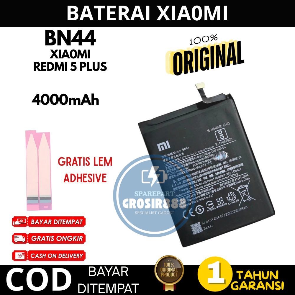 Jual BATERAI BATRE XIAOMI REDMI 5 PLUS BN44 4000MAH ORIGINAL BERGARANSI ...