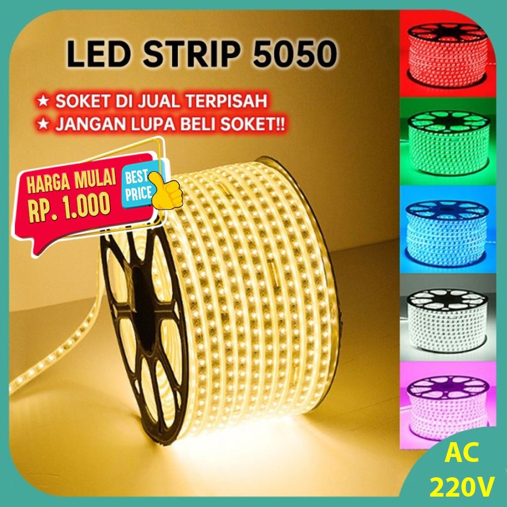 Jual Lampu LED Strip 5050 / 2835 / 3528 SMD METERAN Harga PER METER AC ...