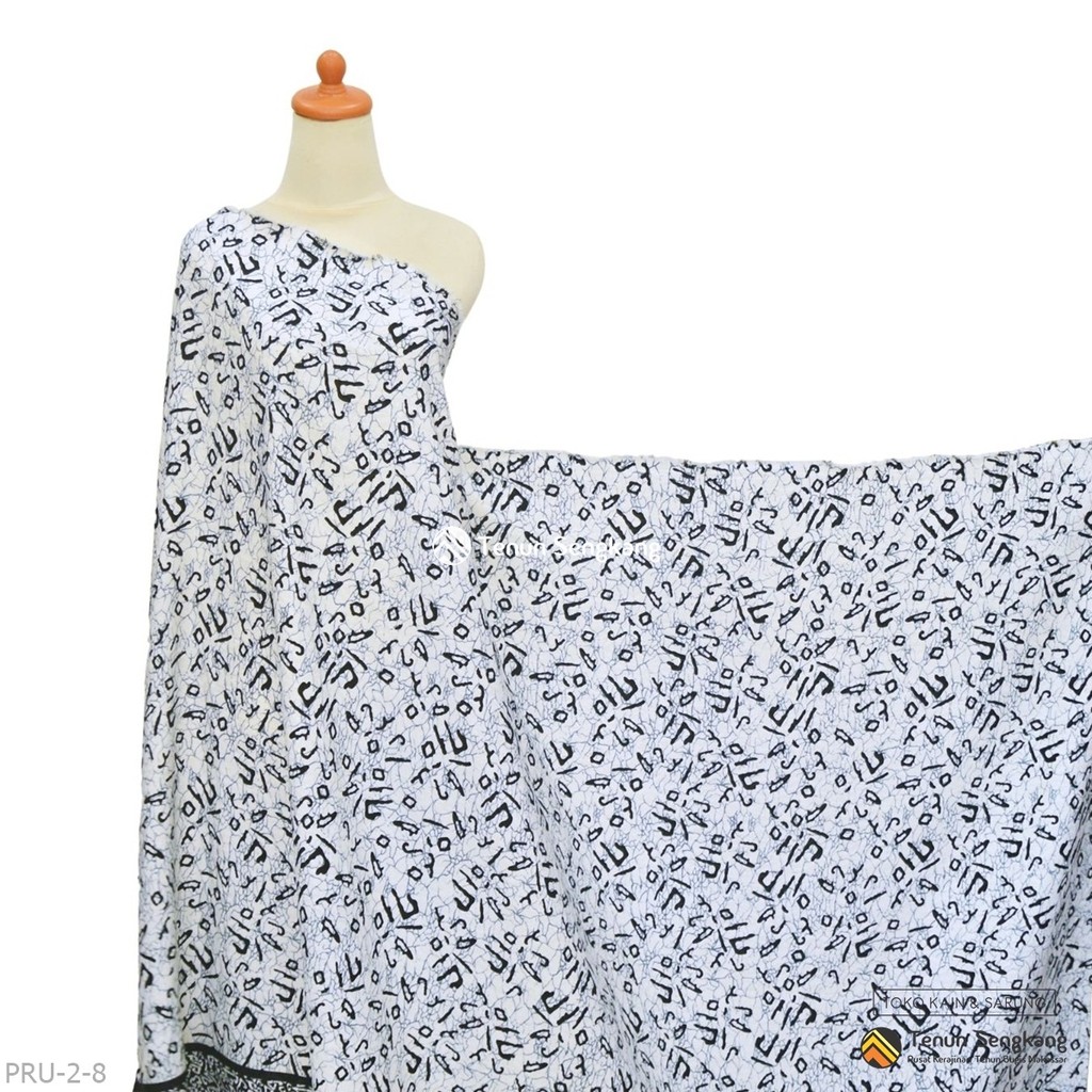 Jual Kain Tenun Dobby Batik Bugis Makassar Putih Motif Lontara Abstrak ...