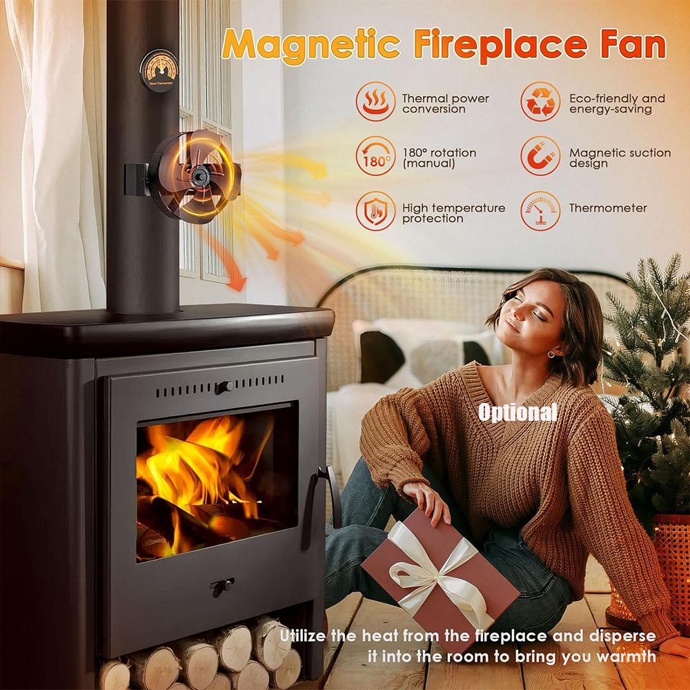 Jual 4 Blades Stove Fan Heat Powered Fireplace Fan 360 Rotating Log ...
