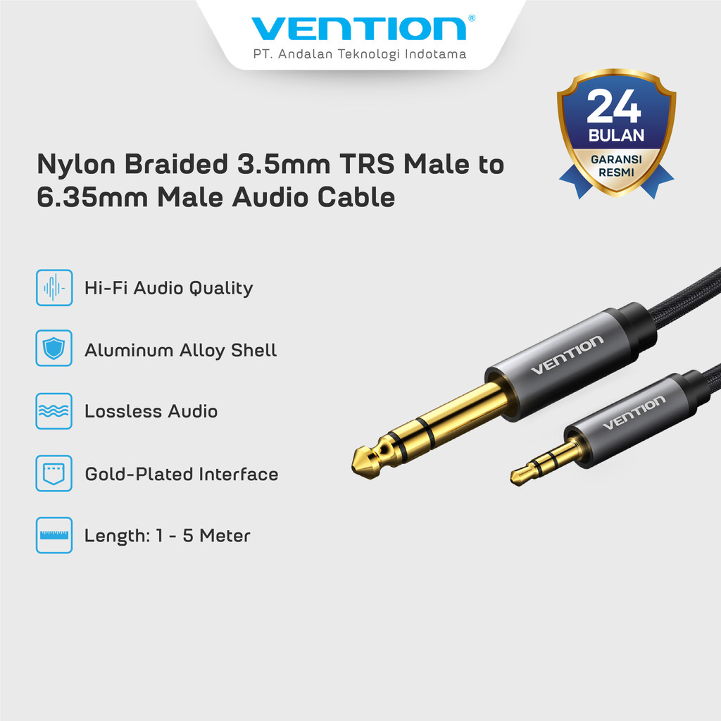 Jual Vention Kabel Jack Audio Cable AUX 3.5mm TRRS to 6.5mm Male to Male Nylon Braided 1M 3M 5M ...