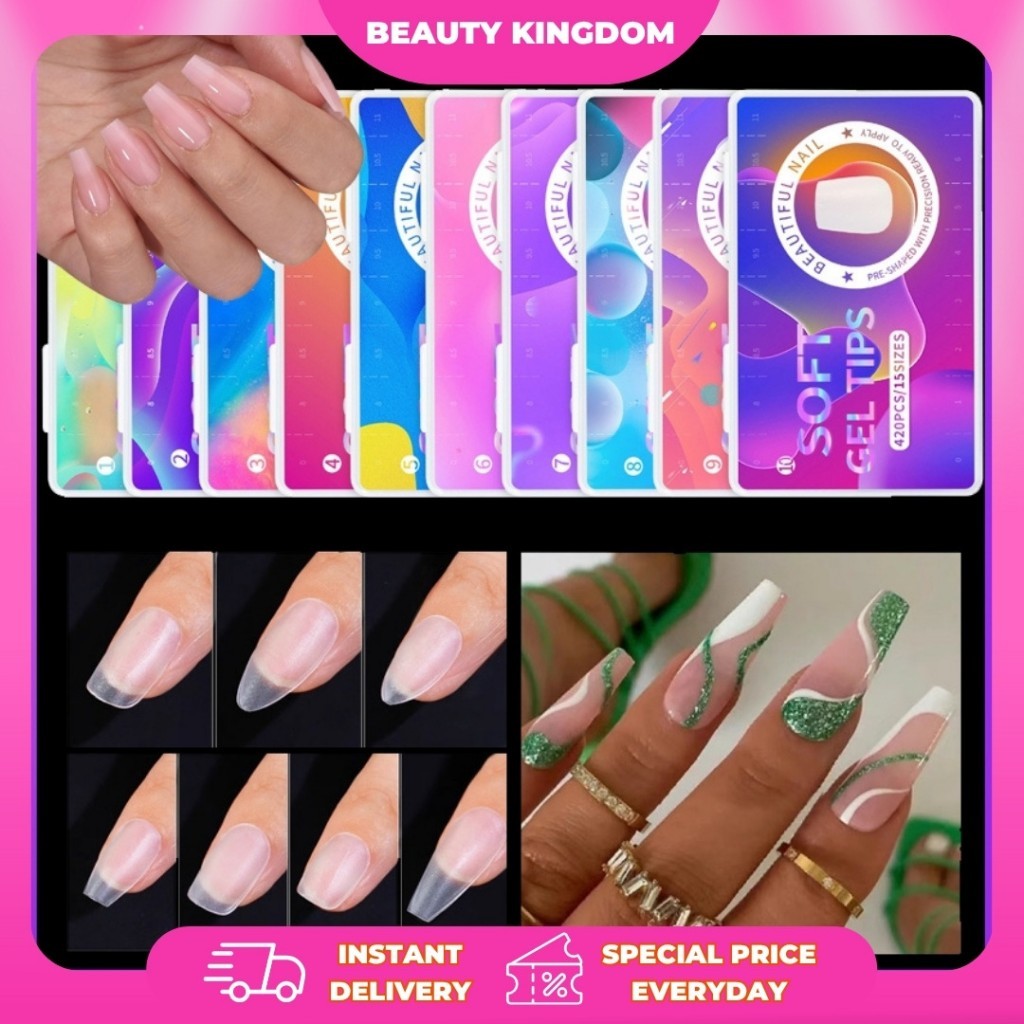 Jual 420pcs BEAUTIFUL RAINBOW Soft Gel Tip Premium Nails Full Buff ...