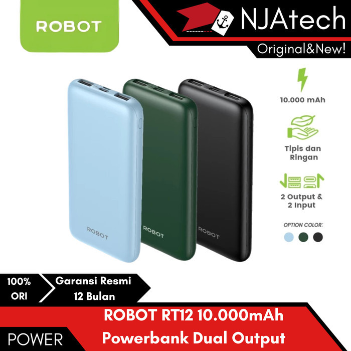 Jual PowerBank Robot RT12 10000mAh Dual Input Port Type C & Micro USB ...