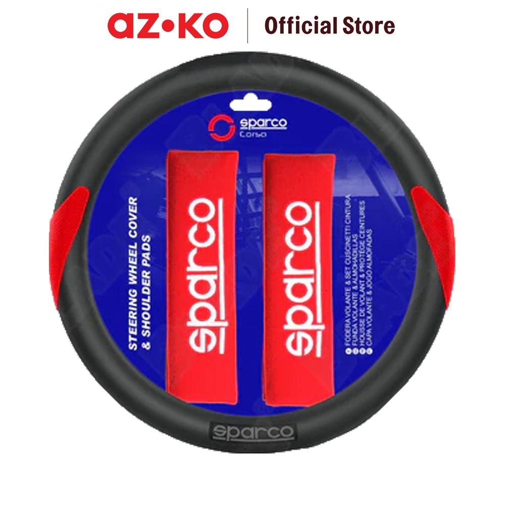 Jual AZKO Sparco Set 3 Pcs Sarung Stir Mobil & Bantalan Bahu - Merah ...