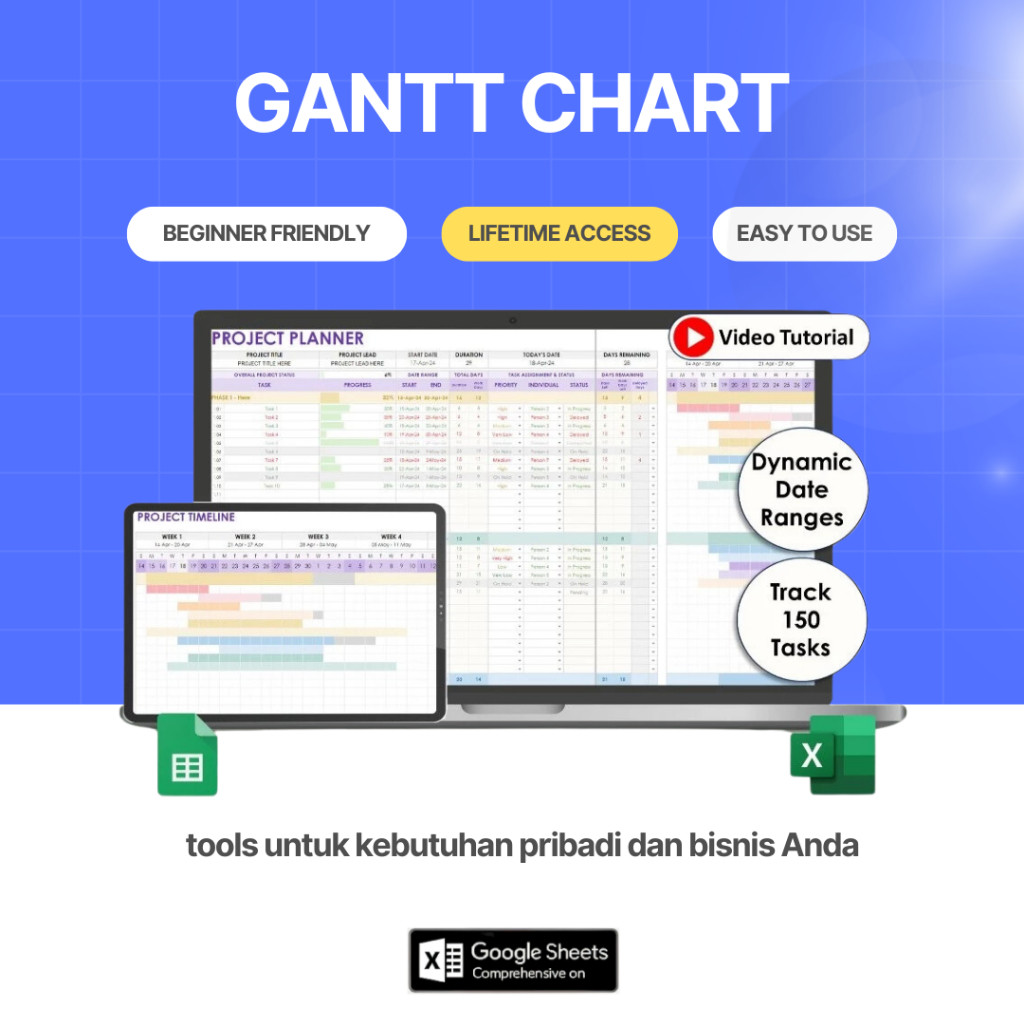Jual K04 LIFETIME Gantt Chart Google Sheets Excel Spreadsheet Project Planner Project Management ...
