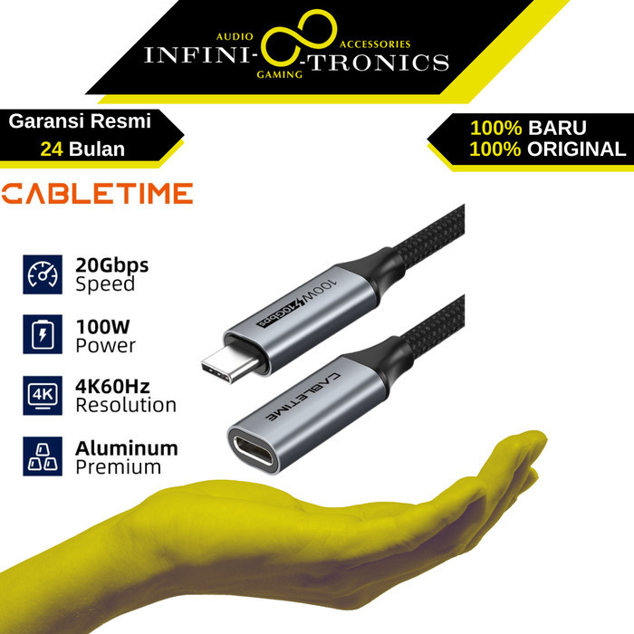 Jual CABLETIME Kabel Extension USB C 10Gbps Thunderbolt 3 PD 100W Fast ...