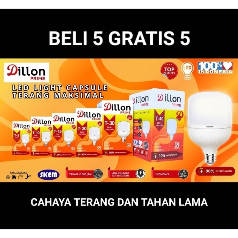 Jual 10 PCS LAMPU LED 40 WATT BERGARANSI JUMBO DILLON PRIME HEMAT ENERGI 90% CAHAYA PUTIH TERANG ...