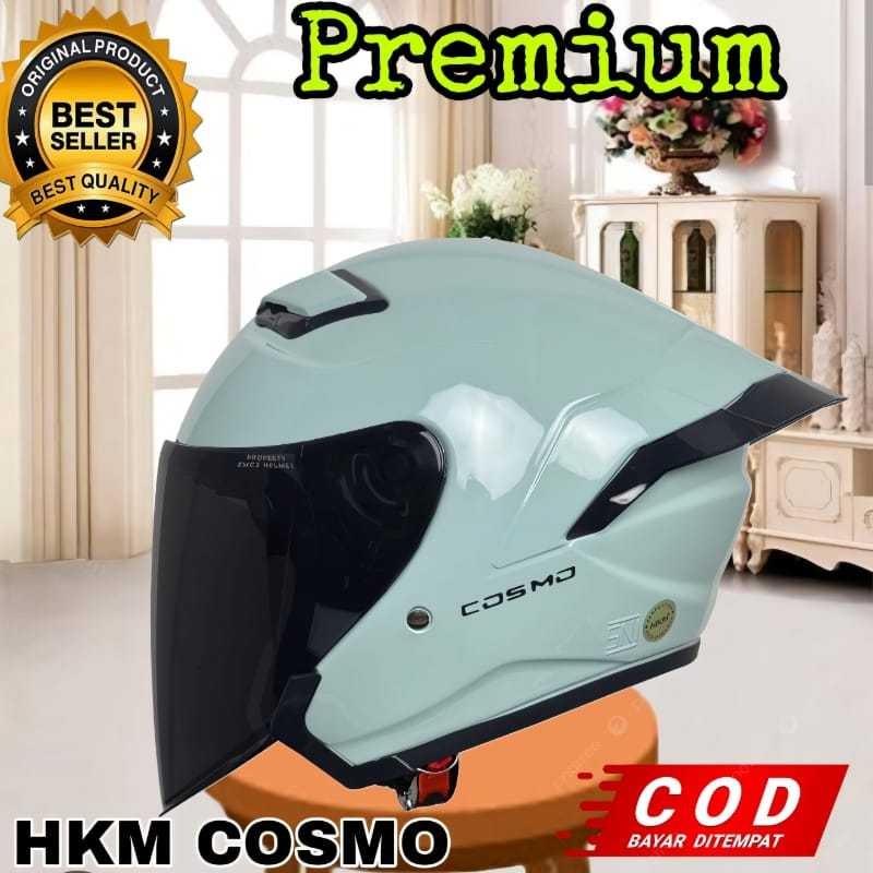 Jual Helm Half Face HKM COSMO | Hijau Mint Kaca Hitam | Paket Ganteng ...