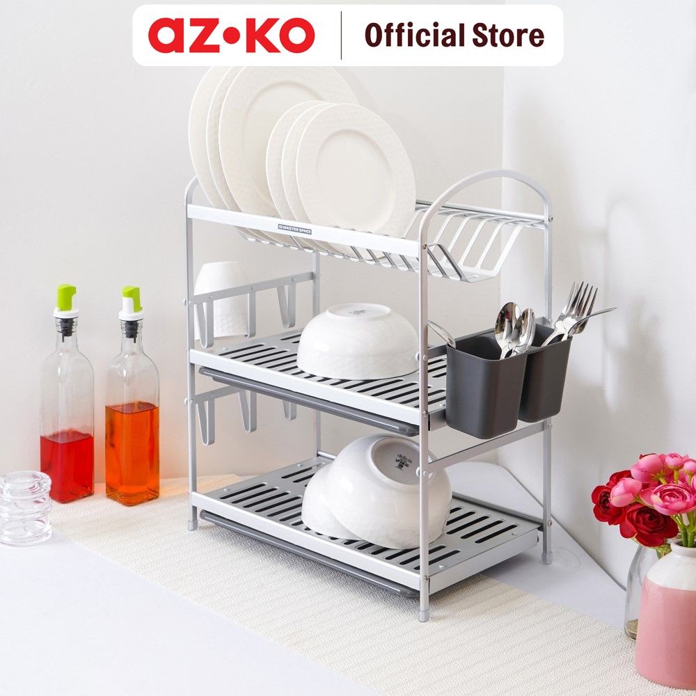 Jual AZKO Stora Rak Piring Aluminium 3 Tingkat Dish Rack Tempat ...