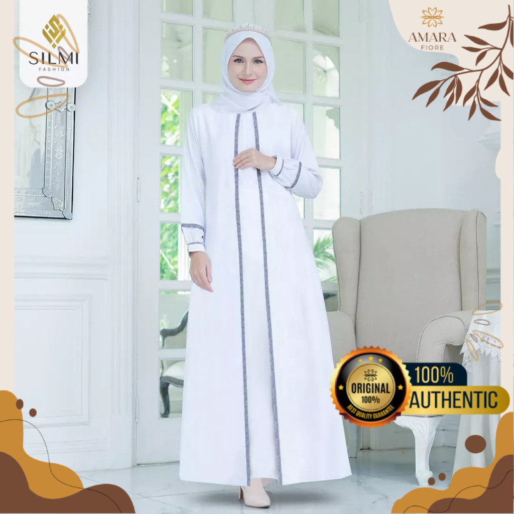 Jual Gamis Wanita Putih Hitam Lebaran Terbaru 2025 Mewah Elegan Silmi ...