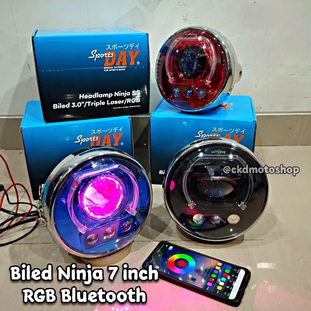 Jual PAKET HEMAT LAMPU DEPAN NINJA SS SET BILED 7 INCH DAY RGB HEADLAMP ...