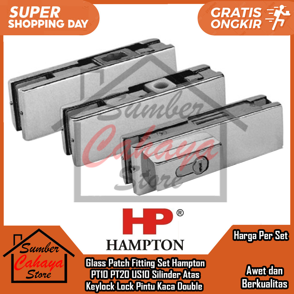Jual Kunci Kaca Tempered Glass Patch Fitting Set Hampton Pt 10 20 Us Pt10 Pt20 Us10 Corner Lock ...