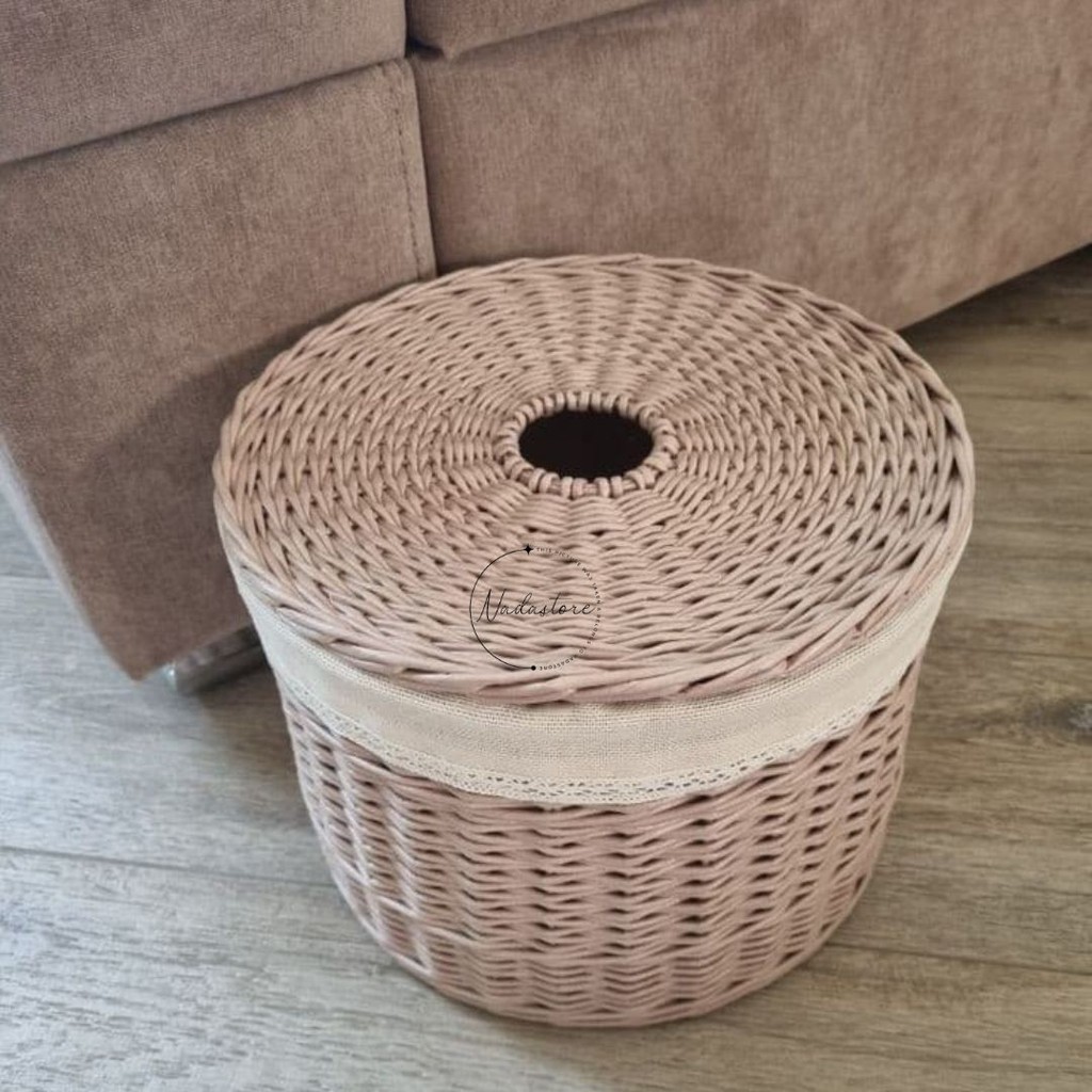 Jual Basket Bulat Rotan Tutup / Penyimpanan Rotan Bulat / Box Rotan ...