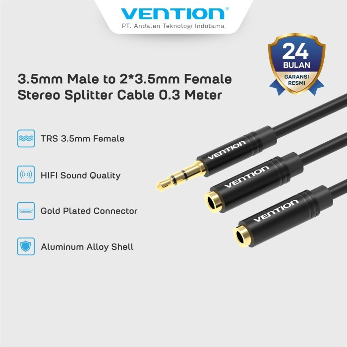 Jual Vention Kabel Jack Audio Splitter Cable Aux 3.5mm Male to 2 Female ...