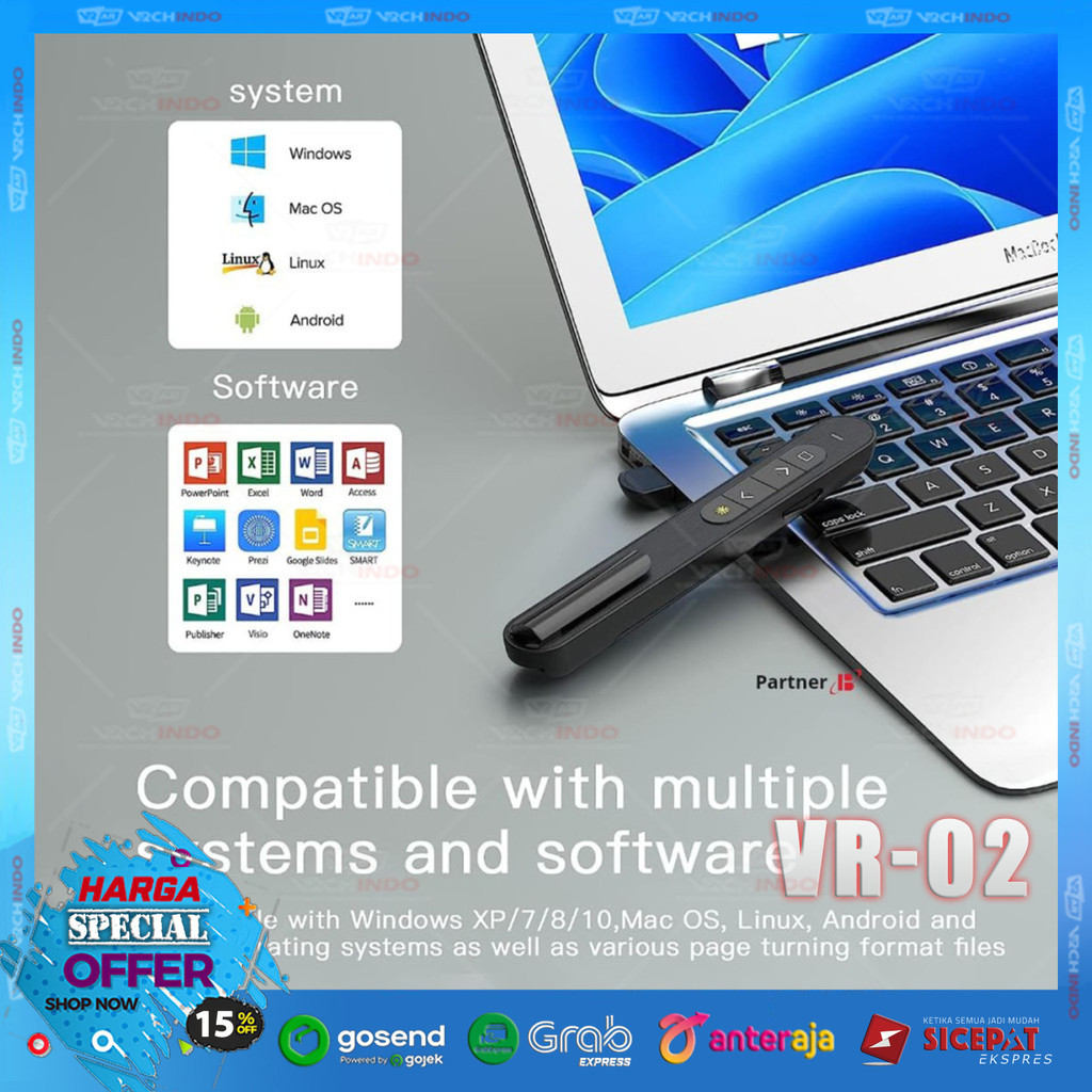 Jual Laser Pointer Pen Wireless Remote Control USB PowerPoint Presentasi VR-02 | Model Ergonomis ...