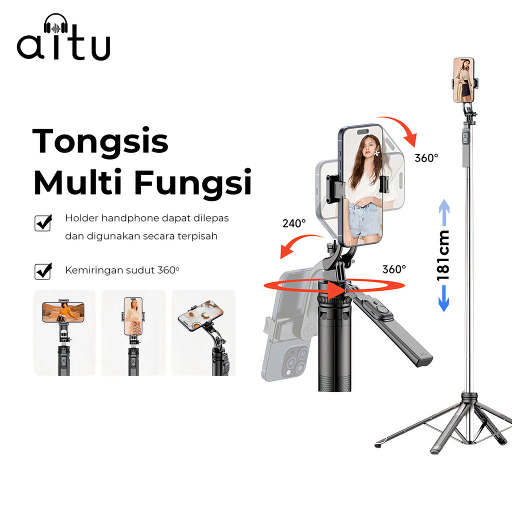 Jual Aitu 180CM Tongsis Bluetooth Selfie Stick 4-leg Stand Tripod ...