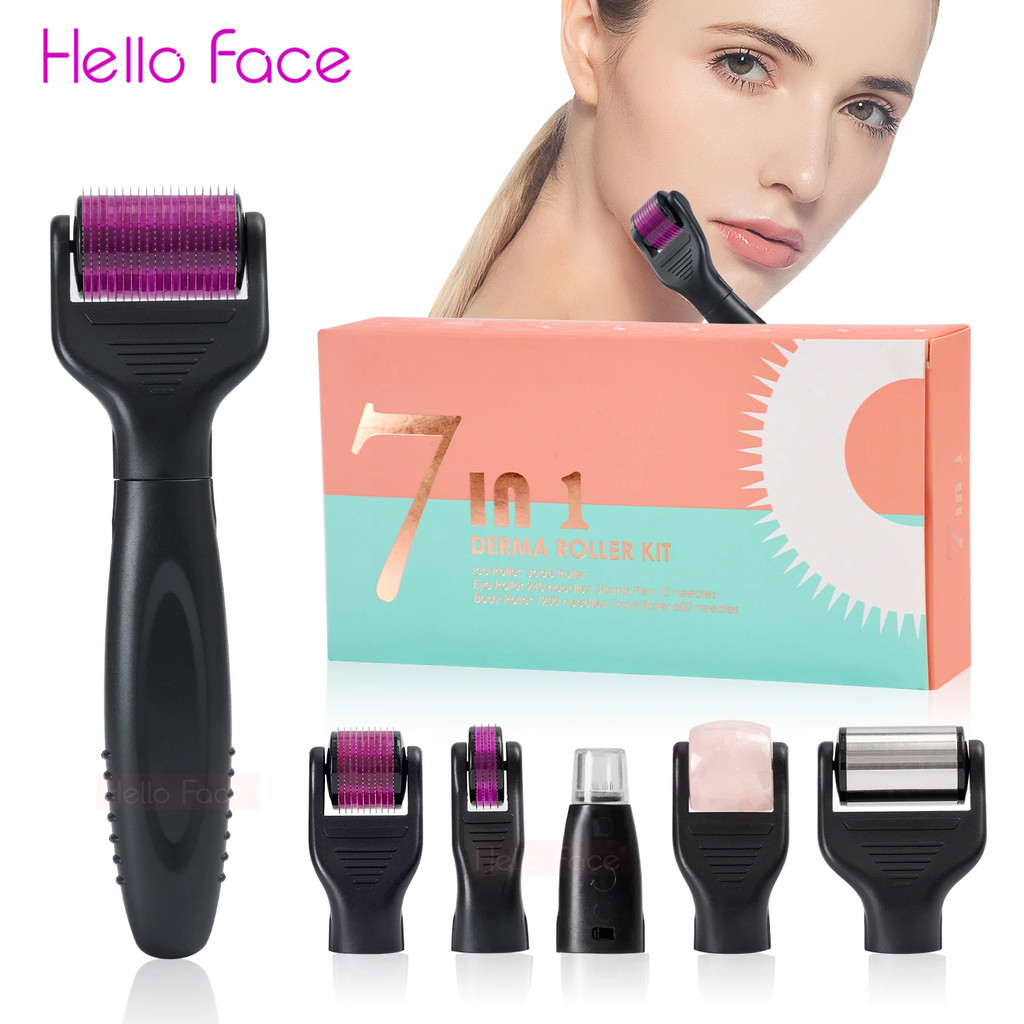 Jual 7 in 1 DRS Derma roller Jade Beard Face Roller Derma Rolling ...