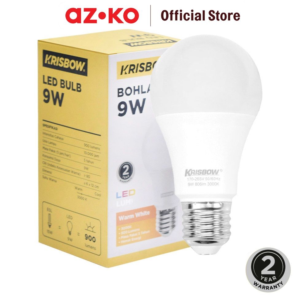 Jual AZKO Krisbow Bohlam Led Lumi 9 watt 900lm Warm White - Kuning Bulb ...