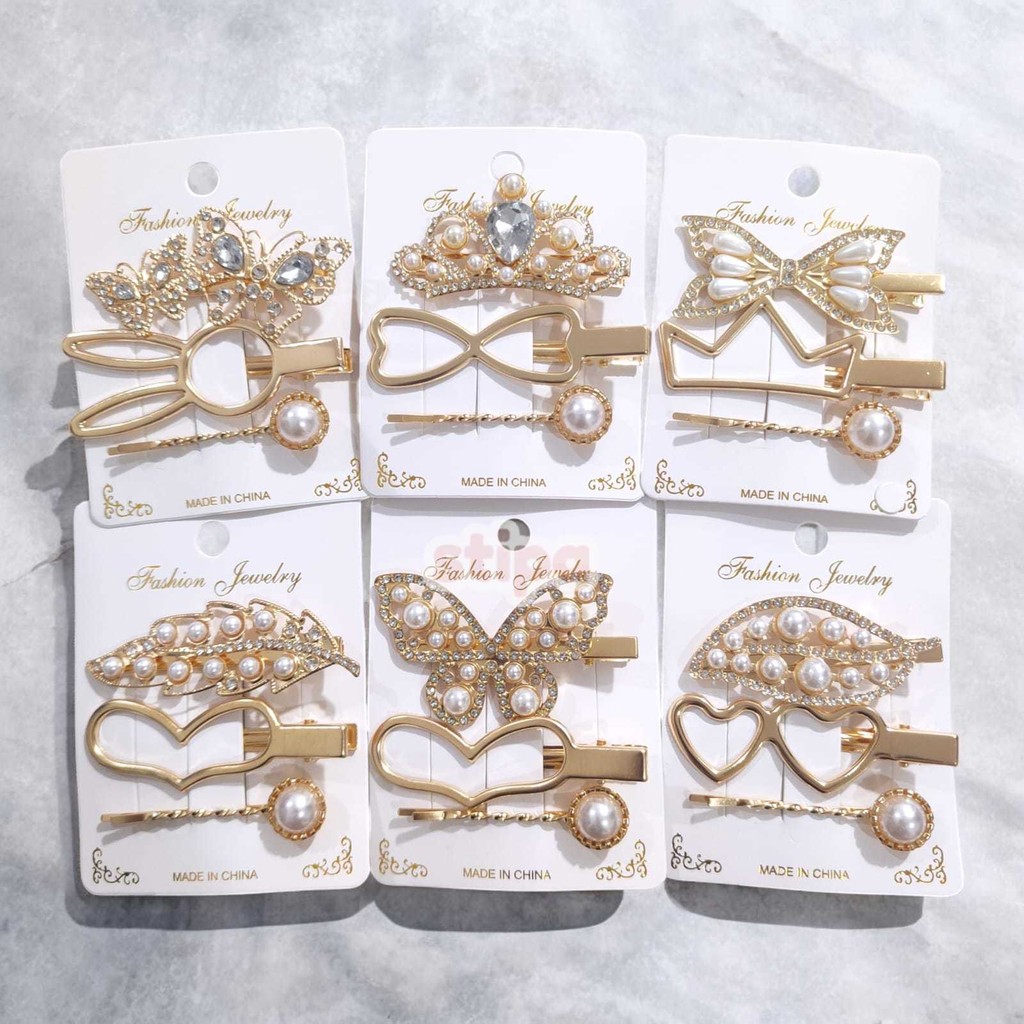 Jual STIPA Set Jepit Rambut Gold Motif Jepitan Salon Metal Hair Clip ...