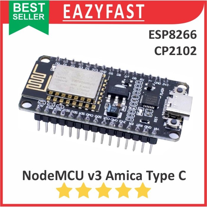 Jual NodeMCU V3 Amica ESP8266 CP2102 ESP USB Type C LUA Wifi Internet Arduino IoT ESP 8266 12 ...