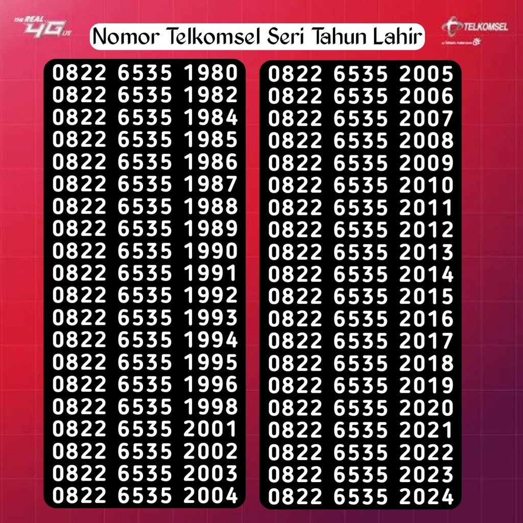 Jual Nomor Cantik Telkomsel Seri Tahun Lahir 1990 1991 1992 1993 1994 1995 1996 1997 1998 ...