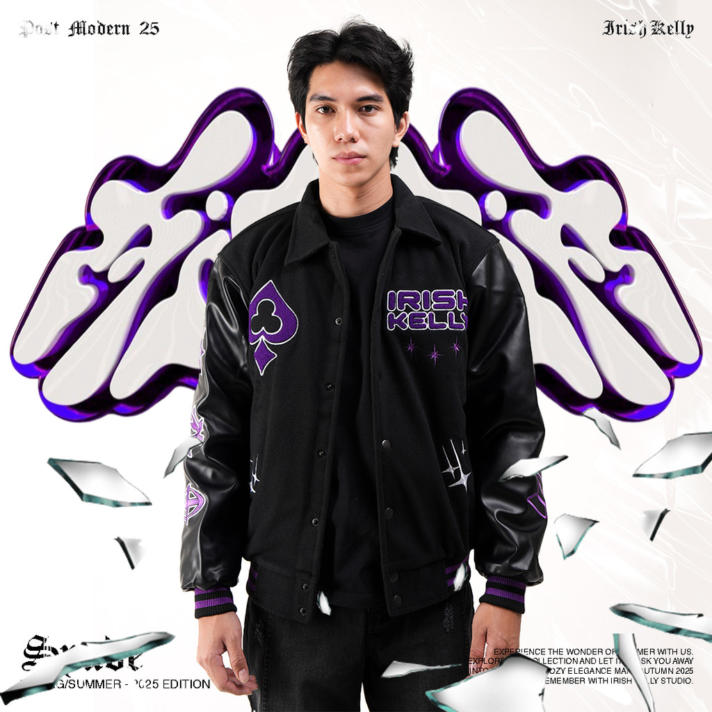Jual IRISH KELLY Indigo Purple Black Varsity Jacket Ungu | Shopee Indonesia