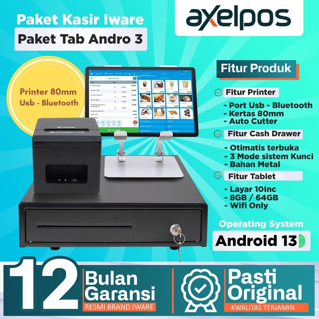 Jual Axelpos Paket Alat Mesin Kasir Umkm Iware Full Set With Tablet Android | Shopee Indonesia