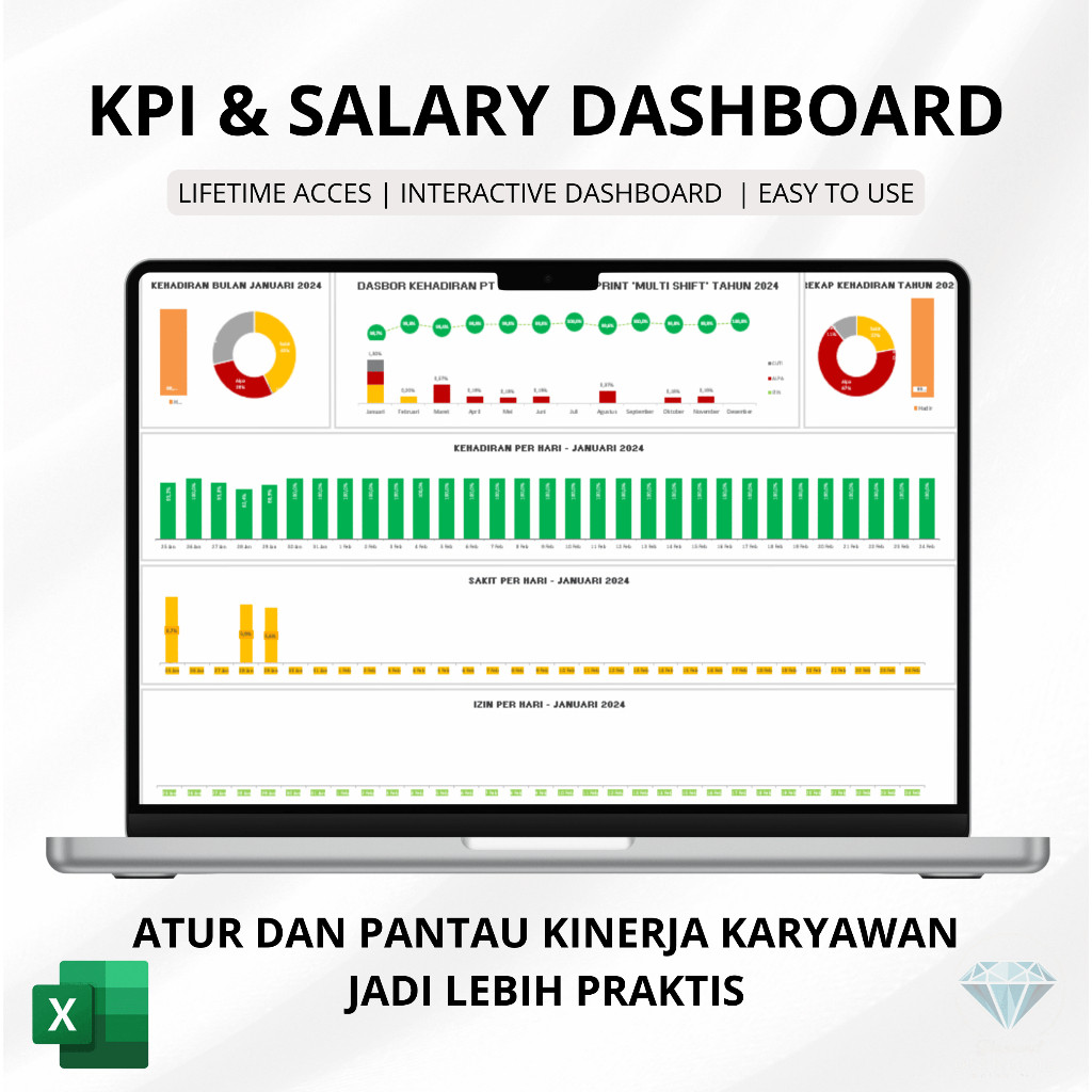 Jual (55) Template Excel Slip Gaji & KPI Kehadiran Karyawan Otomatis - Integrasi Fingerprint ...